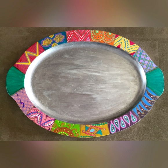 Vintage | Dining | Original Bohemian Handpainted Colorful Wooden Tray ...